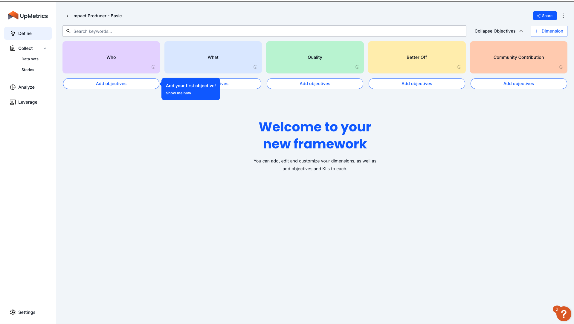 Organize your data with dimensions of impact