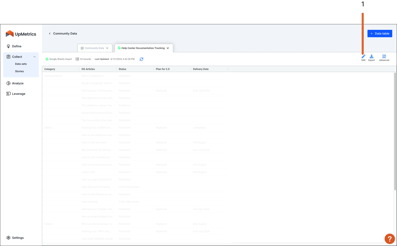 Connect data via a Google Sheet
