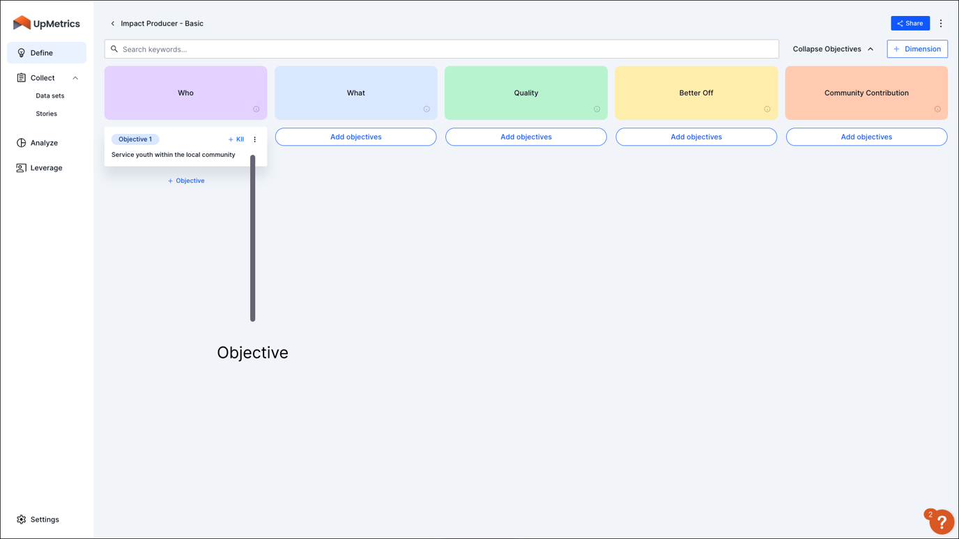 Add objectives and key impact indicators (KIIs) to showcase your impact